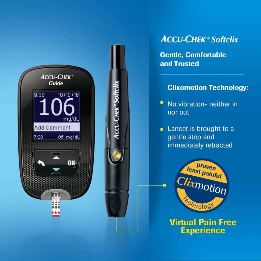Accu-Chek Guide Blood Glucose Glucometer (with Bluetooth) Kit with Vial ...